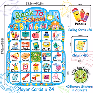 YTSQLER Back to School Bingo Games for Family Kids Party Games Gifts 24 Players School Bingo Games First Day of School Classroom Activities Bingo Cards Set