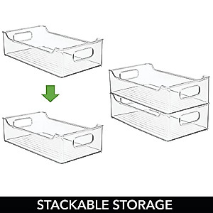 mDesign Wide Plastic Kitchen Storage Container Bins with Handles -Organization in Pantry, Cabinet, Refrigerator or Freezer Shelves - Food Organizer for Fruit, Yogurt, Squeeze Pouches - 2 Pack - Clear