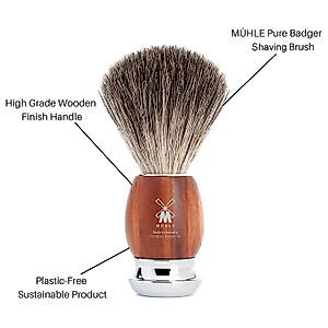 MÜHLE VIVO Plum Wood Pure Badger Shaving Brush - Luxury Shave Brush for Men, Rich Lather