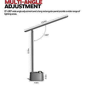 Honeywell HWT-H01 LED Desk Lamp Stepless Dimmable Table Lamp with USB A+C Dual Charging Port Eye-Caring Foldable Desk Light with 3 Color Modes for Home Office Bedroom Reading Study Sunturalux (Gray)