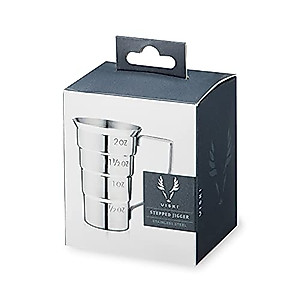 Viski Stepped Jigger with Handle, 4 Markings, Measuring Cup for Cocktail Recipes, 0.5 oz, 1 oz, 1.5 oz, & 2 oz, Stainless Steel, Set of 1, Silver