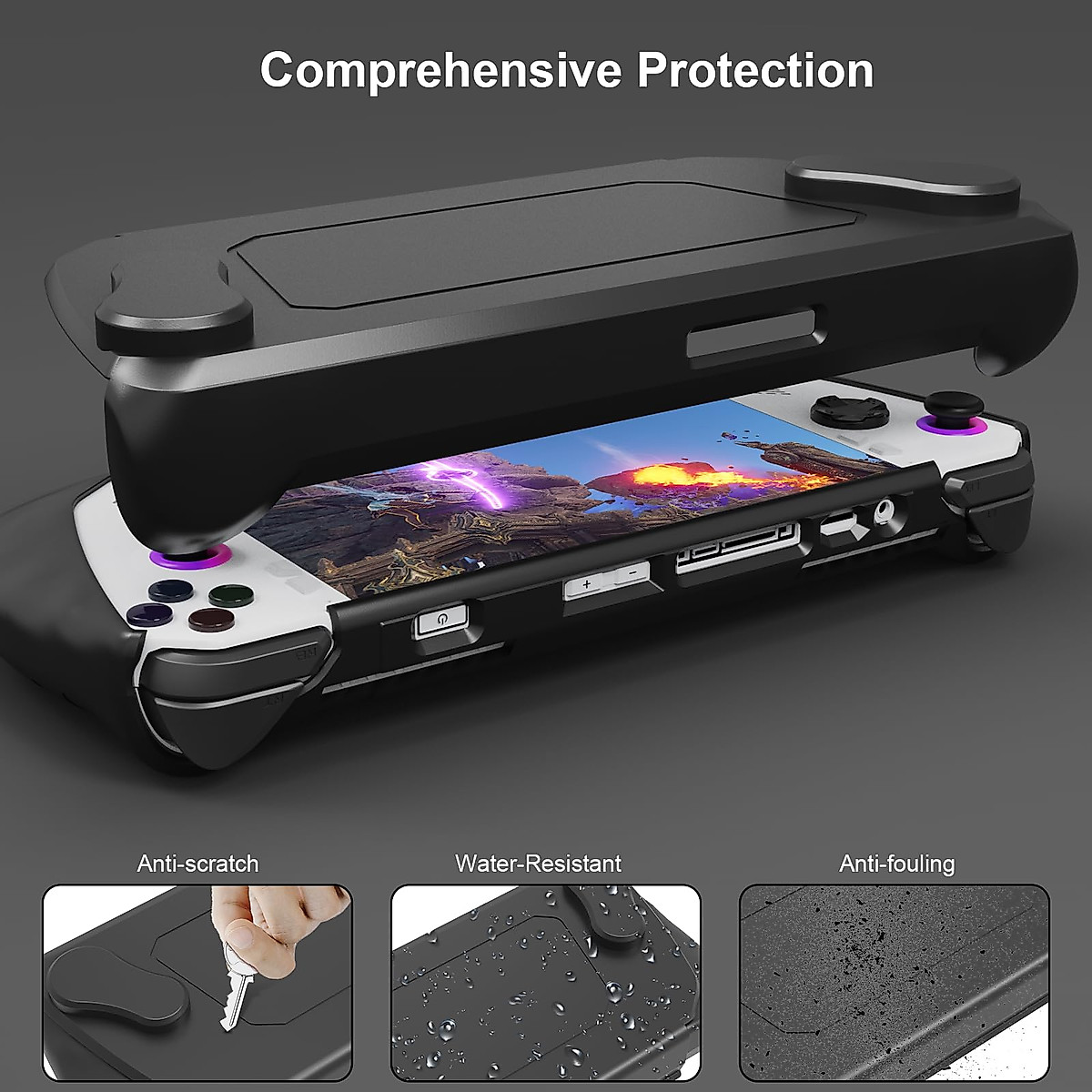 EJGAME Upgraded Full Protective Case with Front Cover and Kickstand Compatible with ASUS ROG Ally 2023, Shock-Absorption, Non-Slip and Anti-Scratch Design Cover Protector (Black)