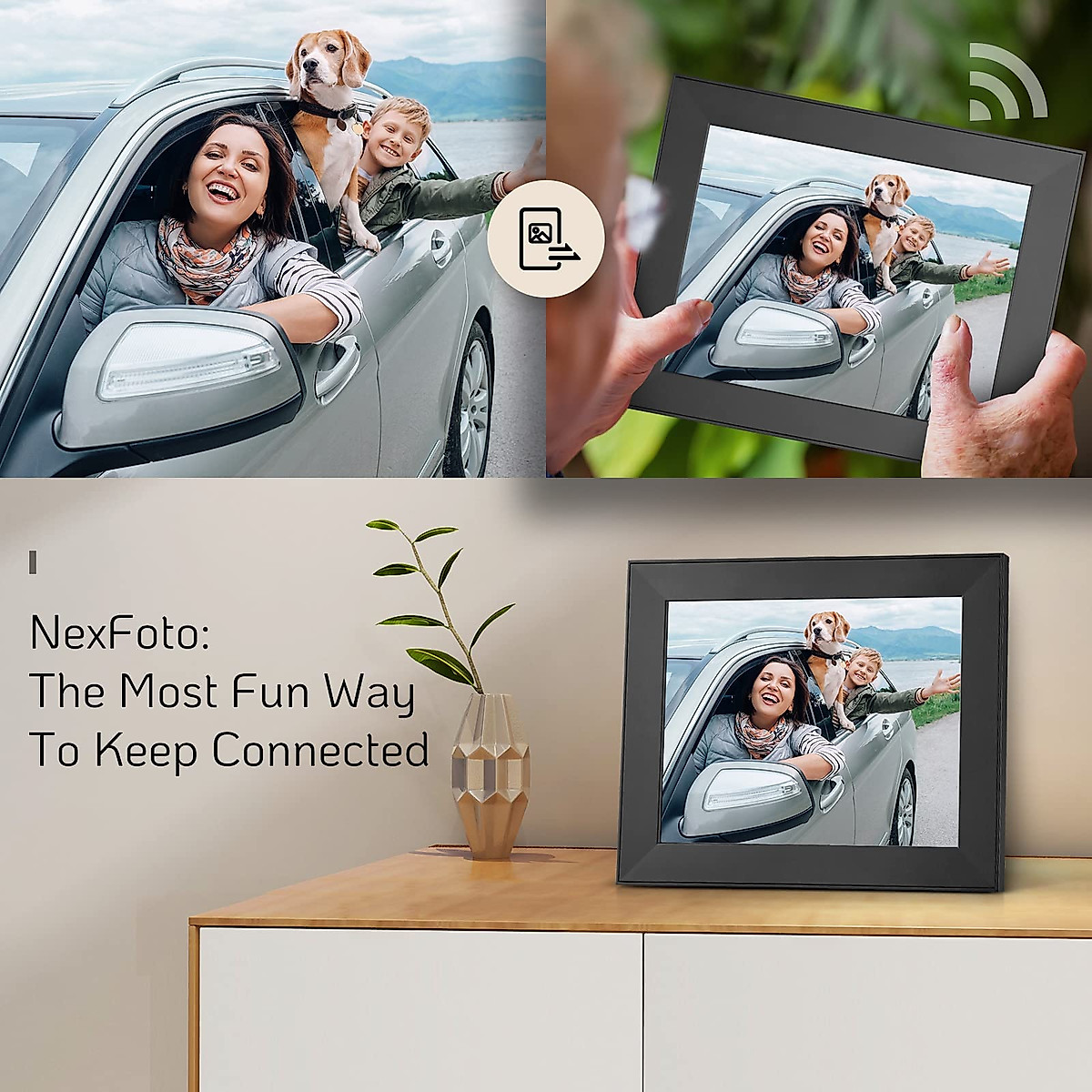 NexFoto 32GB Smart WiFi Digital Picture Frame, Electronic Photo Frame with IPS Touch Screen, Instantly Share Photos Videos via App, Motion Sensor, Gift for Grandparents