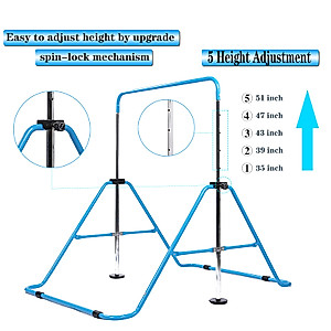 AMRTA Gymnastics Bars for Home with Rings Set Blue, Adjustable Height Training Balance Kip Monkey Bar Folding Horizontal Gymnastic Equipment, for Kids Children Junior Toddler Ages 3-10