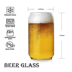 BaveL Large Beer glasses,20 oz Can Shaped Beer Glasses Set of 4,Elegant Shaped Drinking Glasses is Ideal Gift,Tumbler Beer Glasses Great for Any Drink and Any Occasion