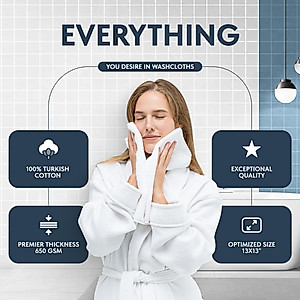 WhiteClassic Luxury Cotton Washcloths - Large Hotel Spa Bathroom Face Towel | 12 Pack | White