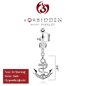 Forbidden Body Jewelry Surgical Steel CZ Crystal Anchor Nautical Dangle Belly Button RIng (Clear)