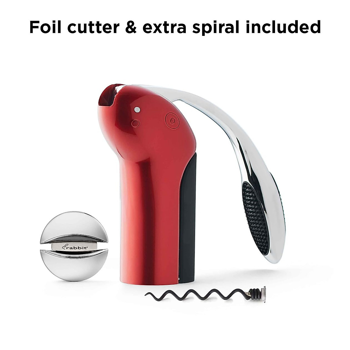 Rabbit Original Vertical Lever Corkscrew Wine Opener with Foil Cutter and Extra Spiral (Candy Apple Red)