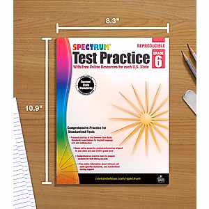 Spectrum Grade 6 Test Practice Workbooks, Ages 10 to 11, Math, Language Arts, and Reading Comprehension 6th Grade Test Practice, Reproducible Book, Vocabulary, Writing, and Math Practice - 160 Pages