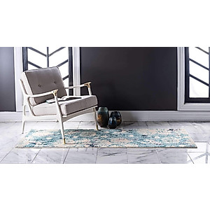 Unique Loom Positano Collection Coastal Modern Coral Lobster Shells Light Blue Runner Rug (2' x 7')