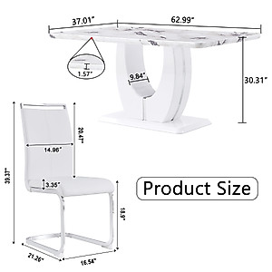 hohoedc Modern White Marble Dining Table Set for 6,7 Piece Rectangle Dining Room Table Set &6 Pu Leather Upholstered Chairs,Big Kitchen Dining Table for 6-8 with MDF Base for Kitchen Dining Room…