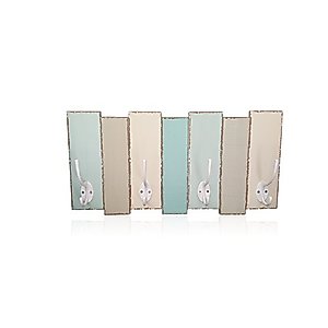 Tumbler Home Beachy Wood Wall Rack-4 Double Metal Hooks-Distressed Beach Decor Finish 16 inch x 8 inch