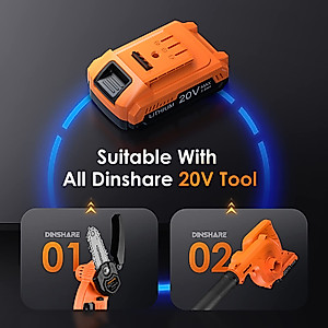 DINSHARE 20V 2.0Ah Battery Fast 2000mAh Lithium-ion Battery Packs for Cordless Tools, Long Life Li-ion Battery Leaf Blower (JC-7001) and Mini Chainsaw (JC-6001), Support Fast Charging