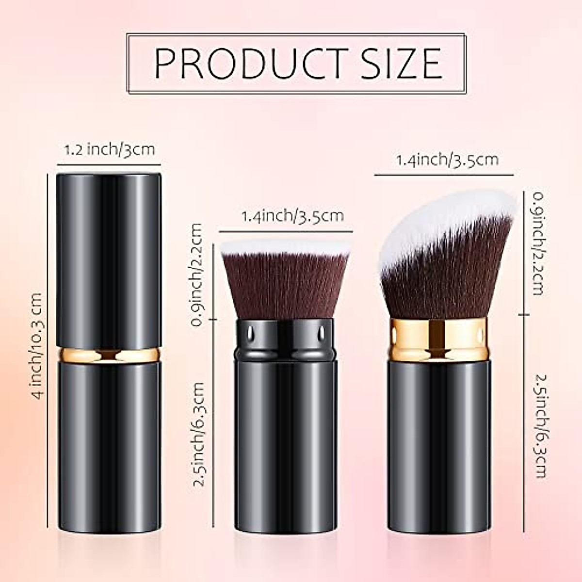 2 Piece Retractable Kabuki Brush Angled Foundation Makeup Brushes Portable Travel Flat Top Bronzer Blush Brush with Cover for Blush Bronzer, Buffing Loose Powder Cream or Liquid Cosmetics