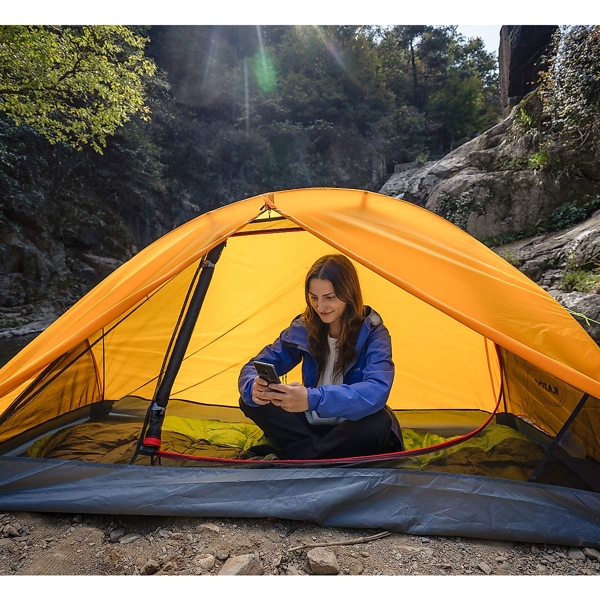 KAZOO Waterproof Backpacking Tent Ultralight 1 Person Lightweight Camping Tents 1 People Hiking Tents Aluminum Frame Double Layer (Eco-Friendly Fabric) (Bright Yellow)