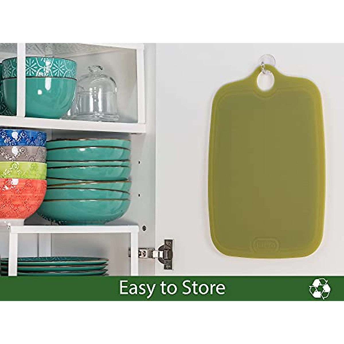 IMEKO TPU Cutting Board, BPA Free, Knife Friendly, Flexible, Dishwasher Friendly, Space Saving, Ergonomic Design, Chopping Mat - Olive Green - Size: Medium 13.7" x 9.4"- W: 10 oz.