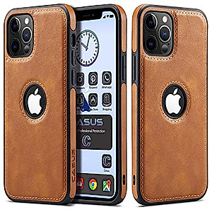 Casus Logo View Compatible with iPhone 12 Pro Max Case Slim Premium Vegan Leather Classic Luxury Elegant Thin Cover (2020) 6.7" (Brown)