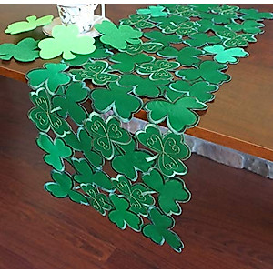 GRANDDECO St. Patrick's Day Table Runner,Applique Embroidered Cutwork Clover Dresser Scarf for Home Kitchen Dining Spring Holiday Tabletop Decoration, Green,Runner 13"×34"