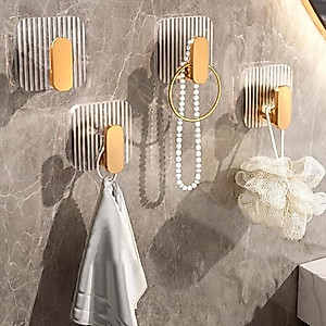 Generic Self Adhesive Gold Acrylic Hook Waterproof Heavy Duty Wall Bathroom Shower Kitchen RV Holder Hooks Self-Adhesive Non-Punching L Shape Wall Mounted Cabinet Hangers 4 Pack
