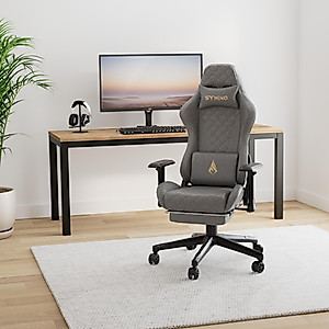 symino Gaming Chair Ergonomic Office Chair Racing Style Computer Chair with 3D Armrest, Vintage Style PU Leather PC Chair with Footrest (Grey)