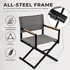 Grand patio 7-Piece Outdoor Dining Set, 6 Extra-Wide Foldable Chairs & 1 Extendable Table, UV-Resistant Mesh Patio Furniture Set, Wood Grain Tabletop for Garden, Yard and Terrace, Black