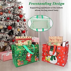AKEROCK Large Christmas Gift Bags, Freestanding Christmas Bags with Handles and Paperboard, Reusable Xmas Gift Bags for Holiday Presents, Gift Giving, Shopping - 8 Pcs, 2 Different Sizes