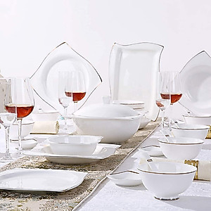 Porcelain Plate and Bowl Set,Dinnerware Set for Home or Special Restaurant, Ceramics Dinnerware Set with 48-Piece, Bowl/Dish/Soup Pot/Spoon|Bone China Dinner Sets, Gold Pattern Porcelain Combination