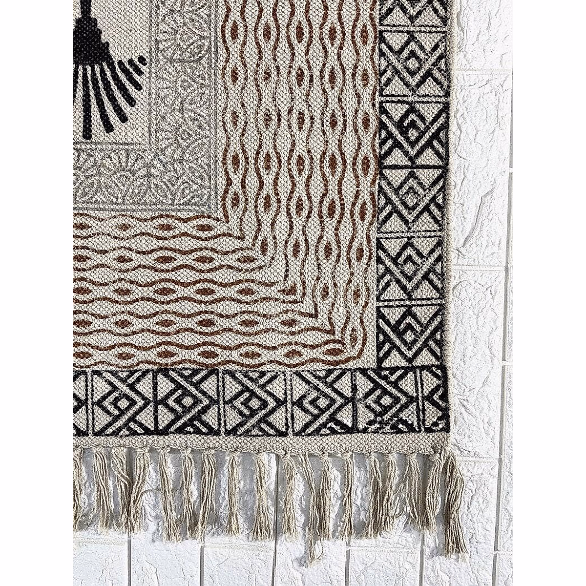 Hand Printed Block Print Rug Flatweave Area Rug Boho Rug Cotton Rug (4' x 6') Black&cream