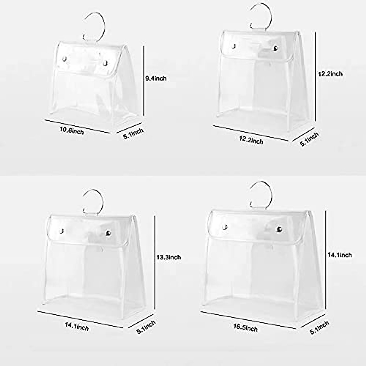 Hanging Handbag Organizer, PVC Purse Storage Bag Dustproof, Space-Saving Handbag Protector with Joinable Design, 4 PCS (Transparent white border, 4PCS (S+M+L+XL))