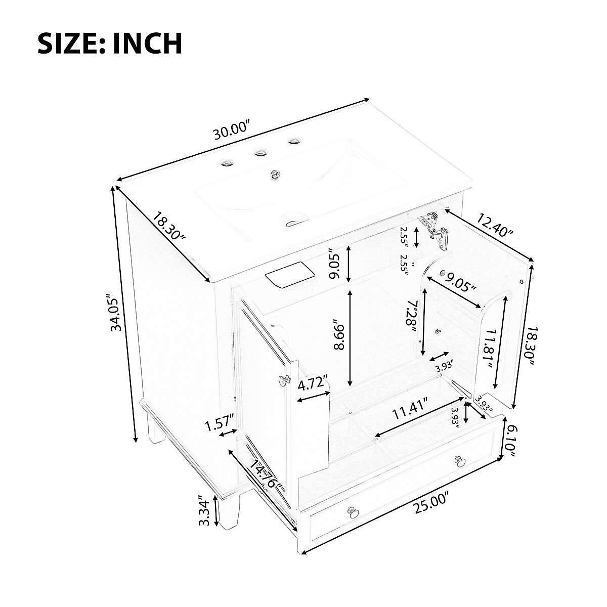 CuisinSmart 30" Bathroom Vanity with Sink, Combo Cabinet Undermount Sink, Bathroom Storage Cabinet Modern Design Bath Vanity with 2 Doors and 1 Drawer Black