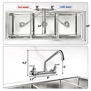 CWM Wall Mount Commercial Sink Faucet 8 Inches Commercial Faucet with 14 Inches Spout