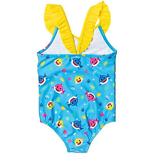 Baby Shark Toddler, Baby-Girls Swimwear Crossover One Piece Bathing Suit, 3T, Blue