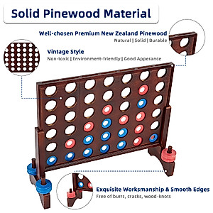 SpeedArmis Giant Wooden 4 in A Row Game - Fun Indoor and Outdoor Board Games for Teens, Includes 42 Pcs Dics and Carrying Bag