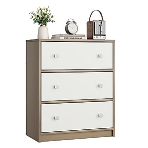 Nicehill 3 Drawer Dresser, Nightstand for Bedroom with Drawers, Small Dresser Bedside Table Chest of Drawers for Bedroom, Hallway, Entryway, Closets,Kids' Room(Light Wood Grain and White)