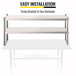 VEVOR Double Overshelf, Double Tier Stainless Steel Overshelf, 60 in. Length x 12 in. Width Double Deck Overshelf, Height Adjustable Overshelf for Prep & Work Table in Kitchen, Restaurant and Workshop