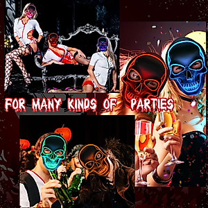 Lenwen 3 Pieces Halloween LED Mask Light up Scary Skull Face Cover Glowing Halloween Skull Cover for Cosplay Halloween Party Supplies Favor (Purple, Red, Orange), 9.6 x 6.7 inches