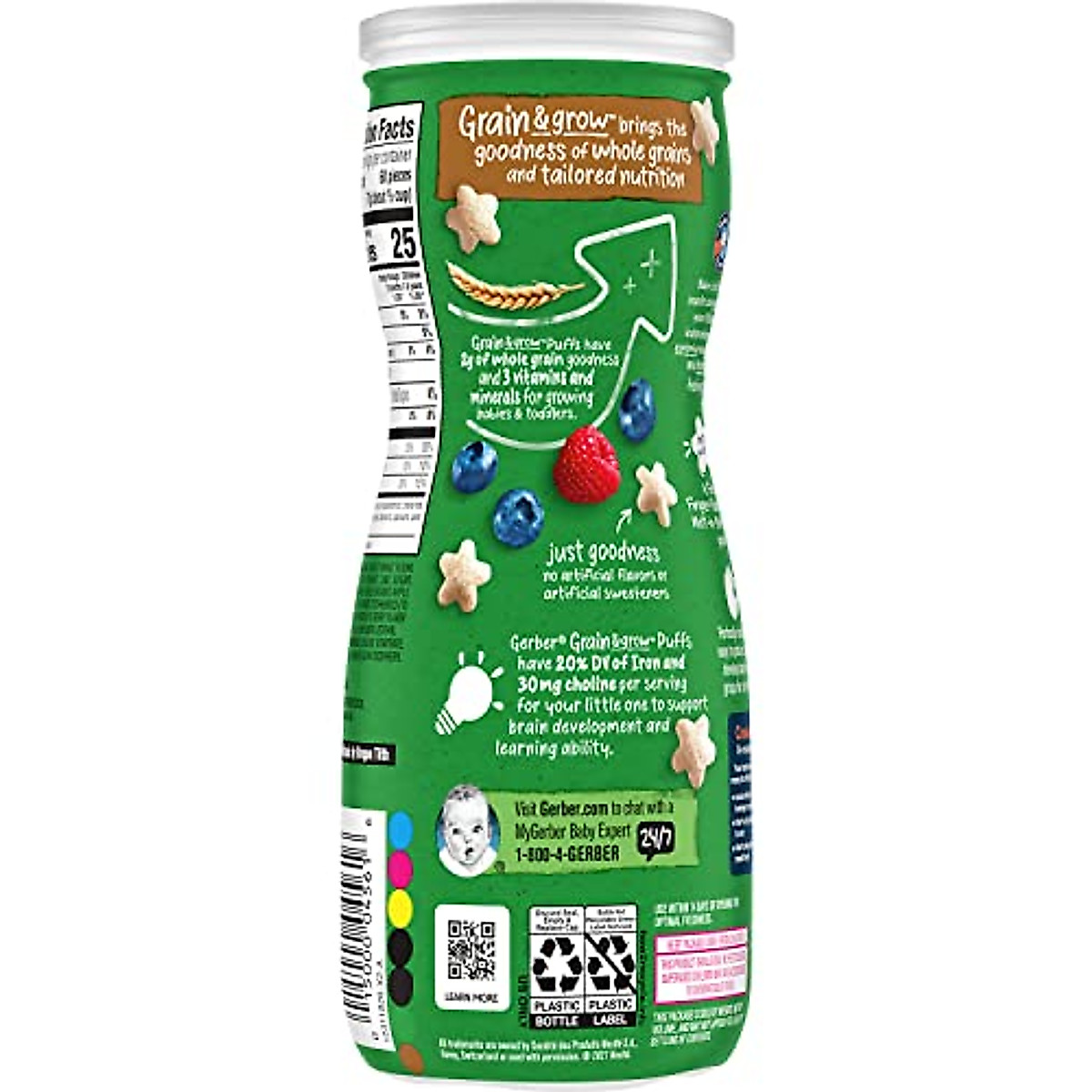 Gerber Organic for Baby Grain & Grow Puffs, Fig Berry, Non-GMO & USDA Organic Puffed Grain Snack for Crawlers, Baby-Led Friendly, 1.48-Ounce Canister (Pack of 3)