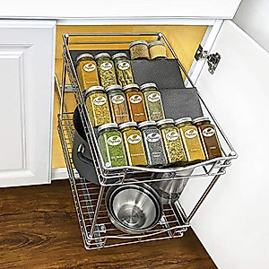 Lynk Professional® Spice Drawer Organizer - Heavy Gauge Steel 4 Tier Spice Rack - Drawer Insert Tray for Spice Jars, Herbs and Seasoning - Kitchen Cabinet Drawer Storage - Silver Metallic, Medium