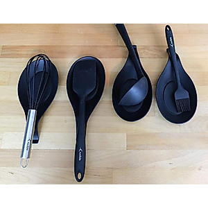 3PCS Black Silicone Spoon Rests Kitchen Scoop Bracket Stand Spoon Shelf Utensil Spatula Holder for Home Restaurant Supply