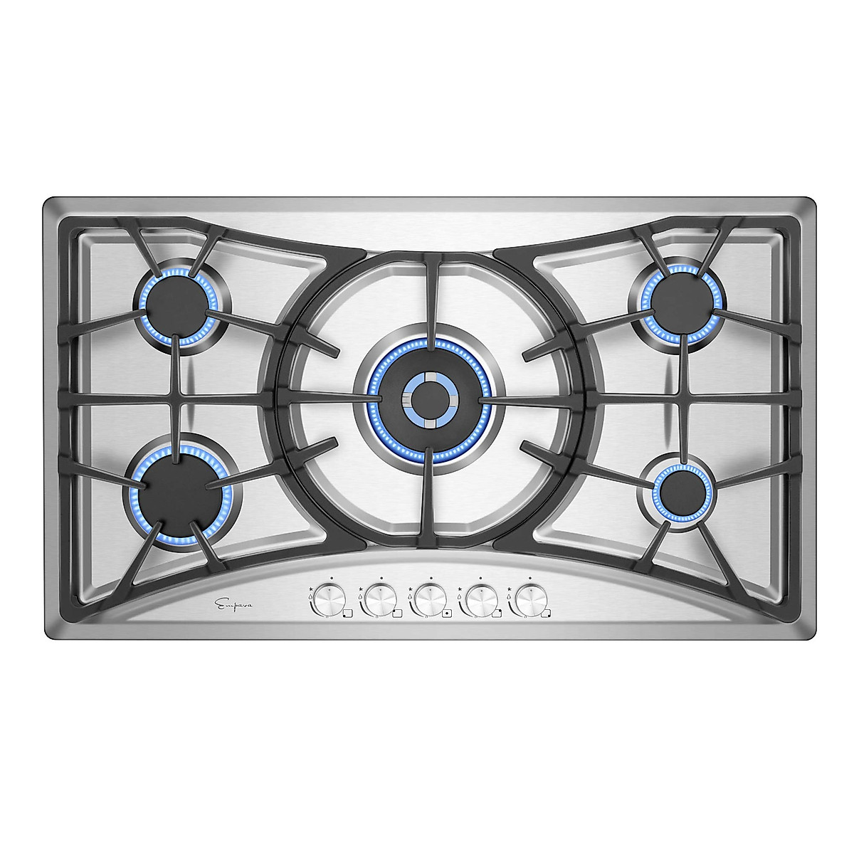 Empava 36 in. Gas Stove Cooktop with 5 Sealed Burners-Heavy Duty Continuous Grates-NG/LPG Convertible, 36 Inch, Stainless Steel