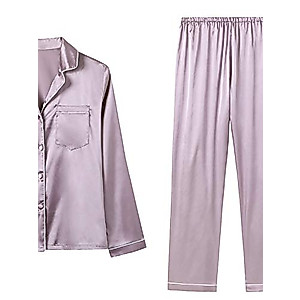 LYANER Women's Pajamas Set 7pcs Silk Satin Sleepwear Loungewear Cami Shirt Pj Set Purple Medium
