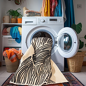 SunNewt Stain Resistant Washable Area Rug 8x10 Living Room Large Rugs Soft Faux Wool Non-Shedding Low-Pile Floor Carpet for Dining Laundry Room Bedroom Bed Side, Contemporary Striped