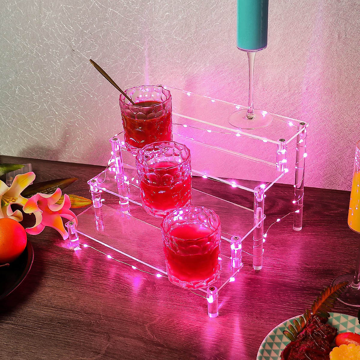 YestBuy 4 Tier Shelf Cake Pop Stand (Pink) +5 Tier Premium Cupcake Holder – Acrylic Cupcake Tower Display – Cady Bar Party Décor – Acrylic Display for Pastry Weddings, Birthday (Colorful)