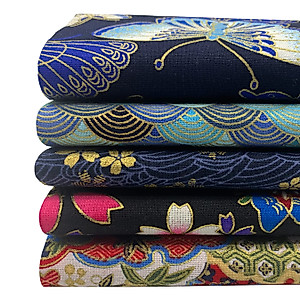 aufodara 5Pcs Cotton Fabric 15.7x31.4" Japanese Style Printed Fabric Fat Quarters Fabric Bundles for DIY Sewing Quilting Artcraft Handwork Fabric (Navy Blue)