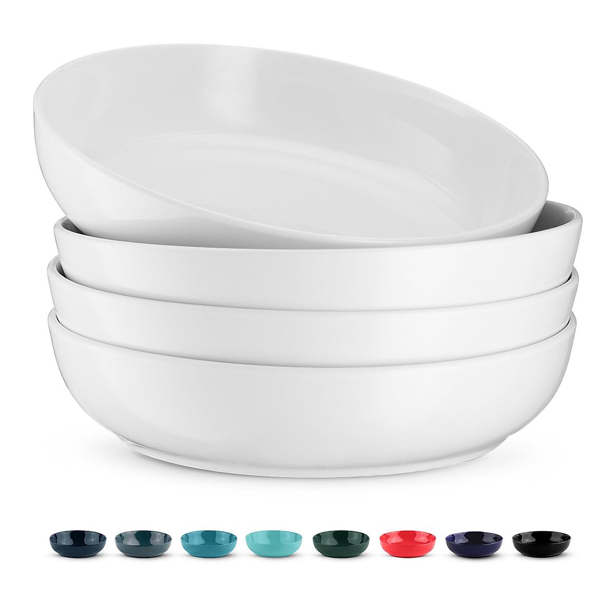 KooK Salad Bowl, Pasta Bowls, Soup, Serving Bowls, Ceramic, Large Capacity, Microwave & Dishwasher Safe, Set of 4, 40 Oz, (White)