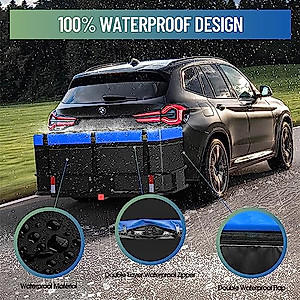KAIZONPOT Hitch Cargo Carrier Bag Waterproof 16 Cubic Feet 58" x 19" x 24" Cargo Carrier Bag Waterproof Hitch Cargo Boxes with Luggage Lock Storage Bag