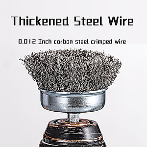 BeQell Wire Brush for Drill, 6pcs Wire Wheel Brush Cup Set, 0.012 Inch Coarse Carbon Steel Crimped Wire Wheel Brush with 1/4-Inch Hex Shank for Rust Removal, Clean Paint ,Corrosion and Scrub Surface