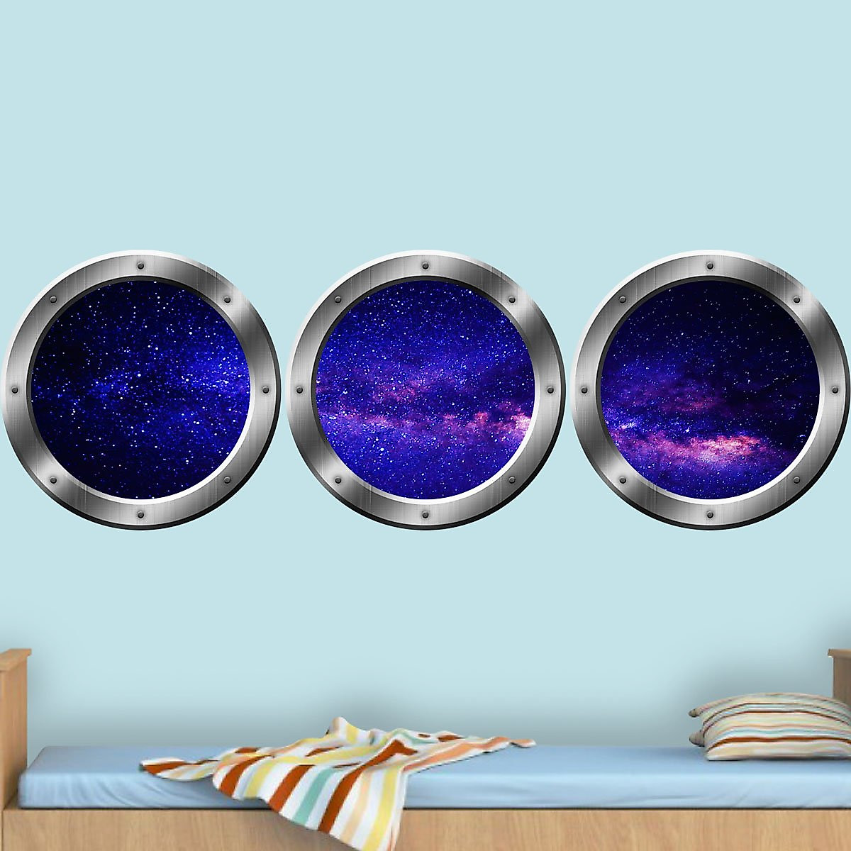 VWAQ - Spaceship Window Wall Decals for Kids Rooms, Outer Space Window Galaxy Wall Stickers -SPW27 (Silver, 24" Diameter)