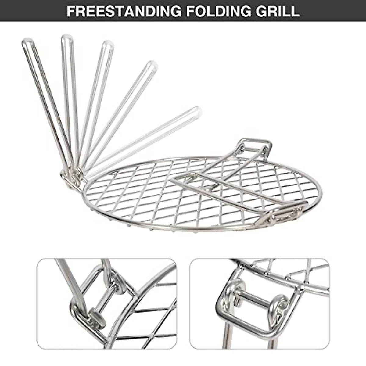 REDCAMP Stainless Campfire Grill Steel Grate, Portable Over Fire Camp Grill for Outdoor Open Flame Cooking BBQ with Carry Bag