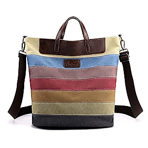 CORIOS Women Shoulder Bag Multicolor Striped Canvas Tote Handbag Hobo Bag Casual Large Capacity Top Handle Bag Crossbody Messenger Bag for Travel Work Party Office Shopping Multicolor